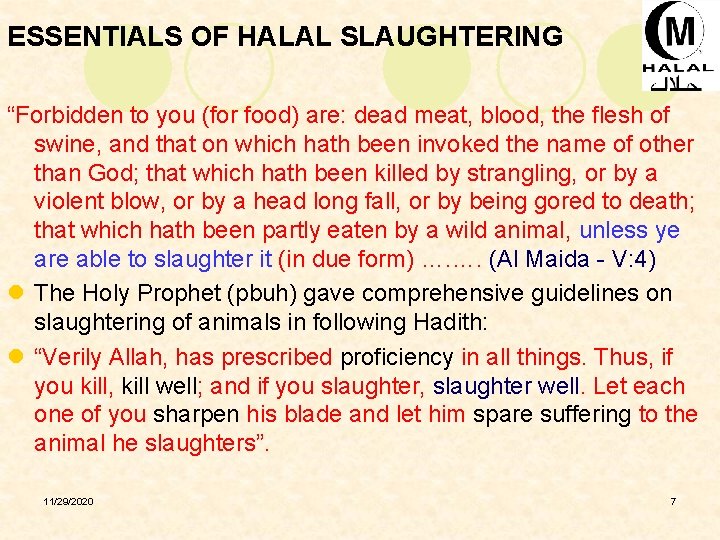 ISLAMIC SLAUGHTERING AND MEAT QUALITY Prof Dr Javaid