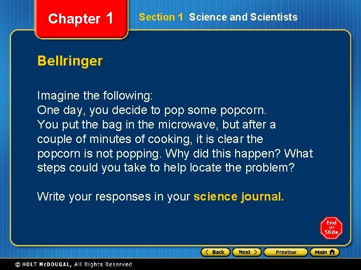 Chapter 1 Science in Our World Preview Section