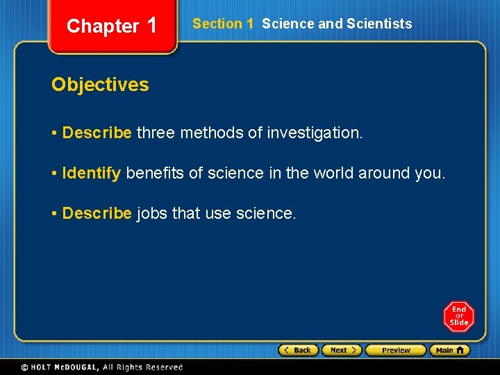 Chapter 1 Science in Our World Preview Section