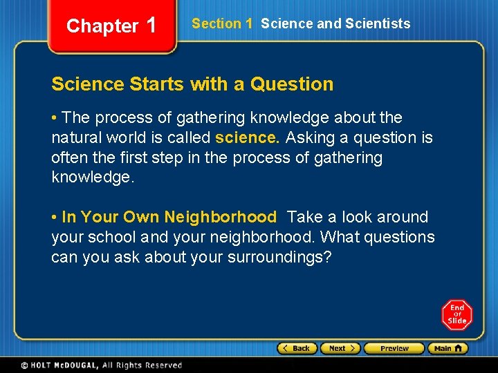 Chapter 1 Science in Our World Preview Section