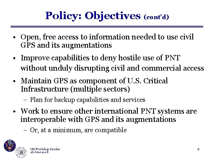 U S Space Based PNT Policy and GPS
