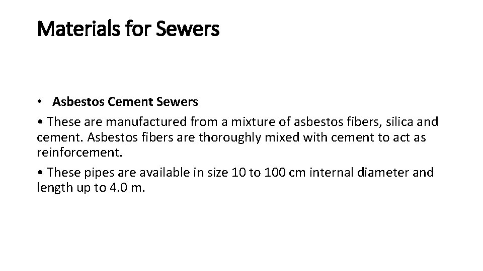 Sewer system Types shapes size and materials of
