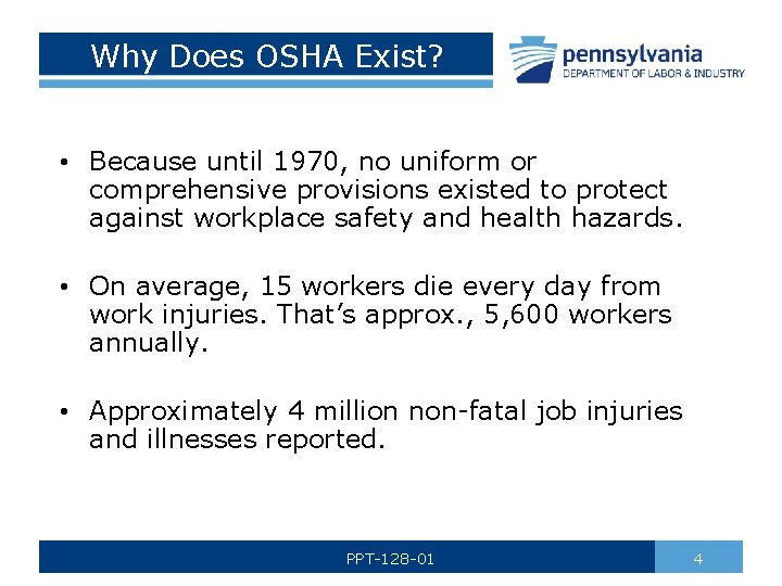 Introduction to OSHA Bureau of Workers Compensation PA