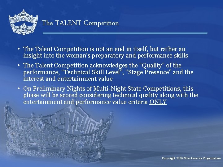 Miss America Judging System STATE and LOCAL Competitions