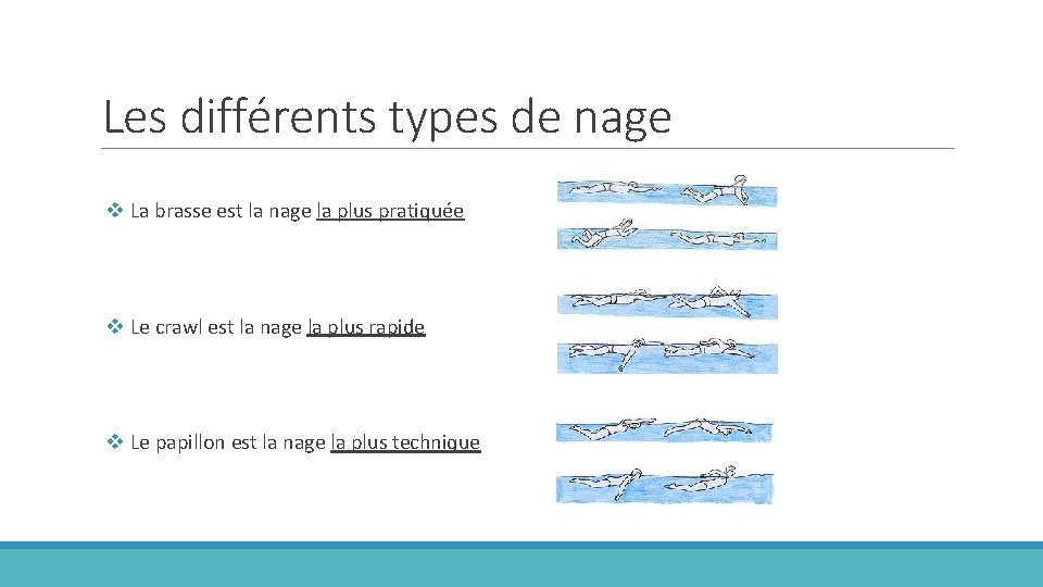 La Natation SOMMAIRE Le matriel Les diffrents types