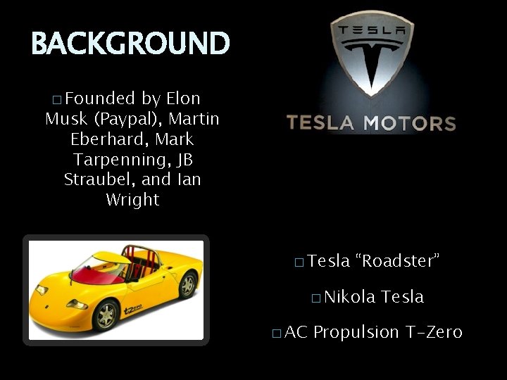 TESLA EV BATTERY TECHNOLOGY By Arielle Solheim BACKGROUND