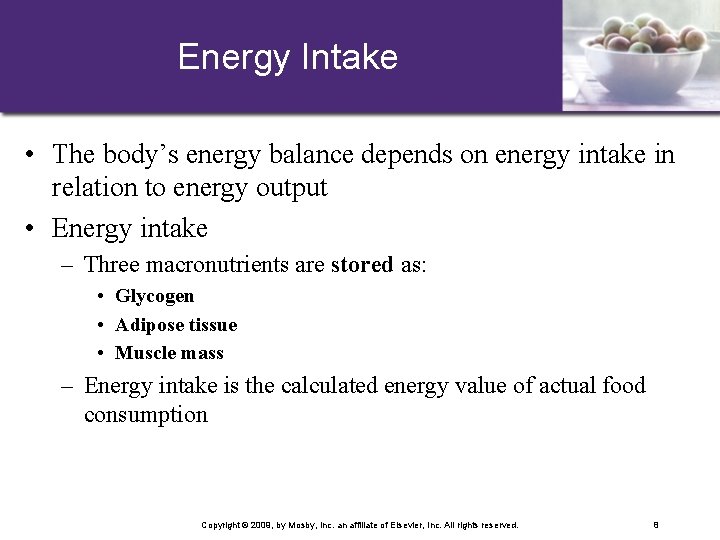 Chapter 6 Energy Balance Copyright 2009 by Mosby