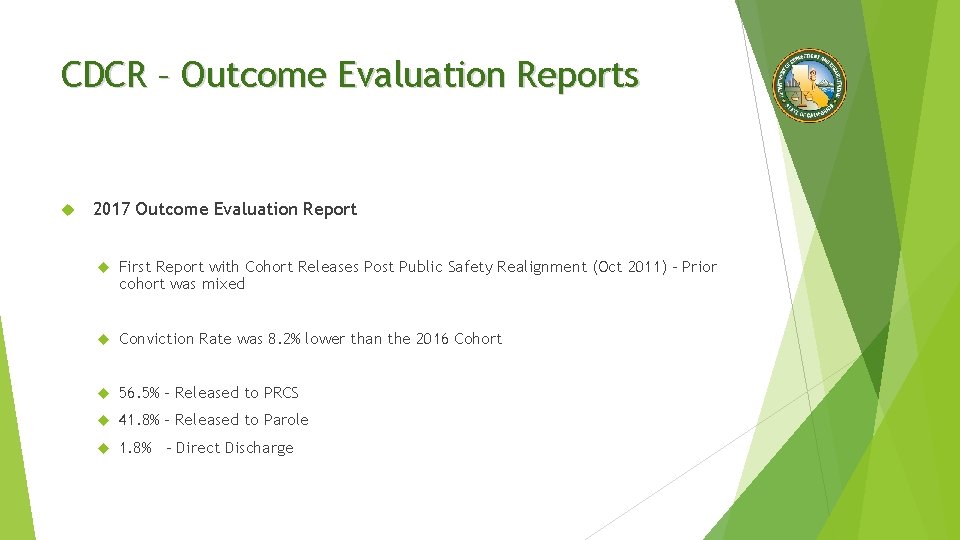 California Department of Corrections and Rehabilitation Outcome Evaluation