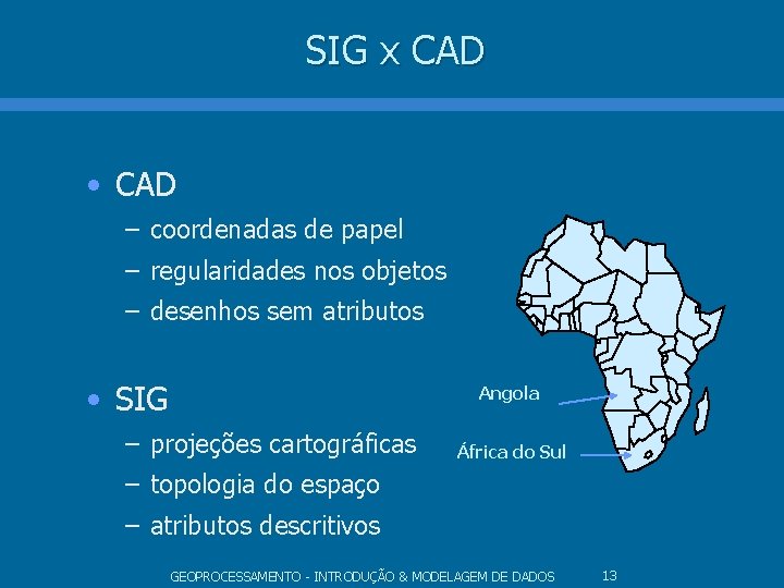 Fundamentos de Geoprocessamento Introduo a SIG Modelagem de