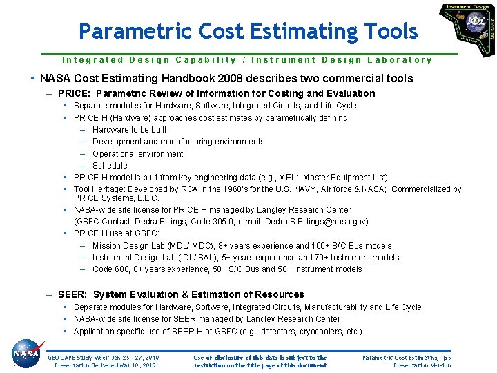 Integrated Design Capability Instrument Design Laboratory Geostationary ...