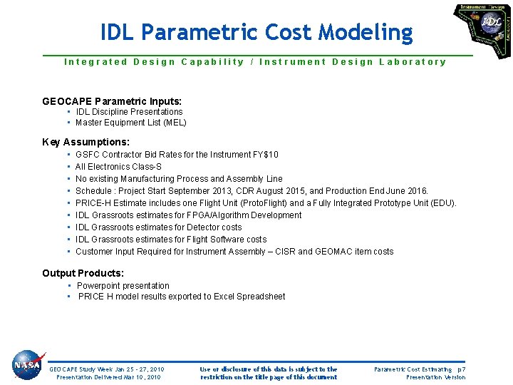 Integrated Design Capability Instrument Design Laboratory Geostationary ...