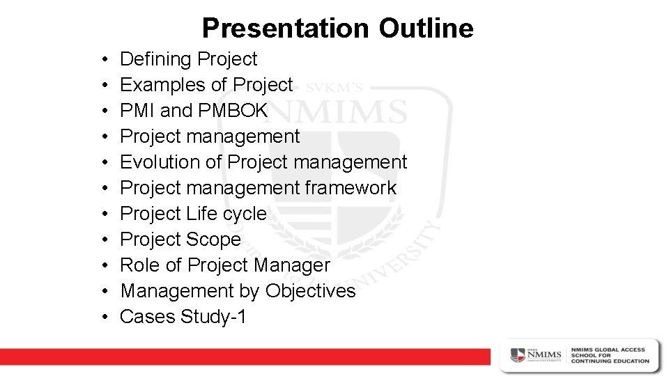 Introduction to Project Management Chapter 1 Presentation Outline