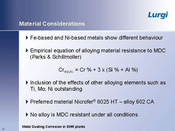 Metal Dusting Corrosion in Steam Reforming Plants J