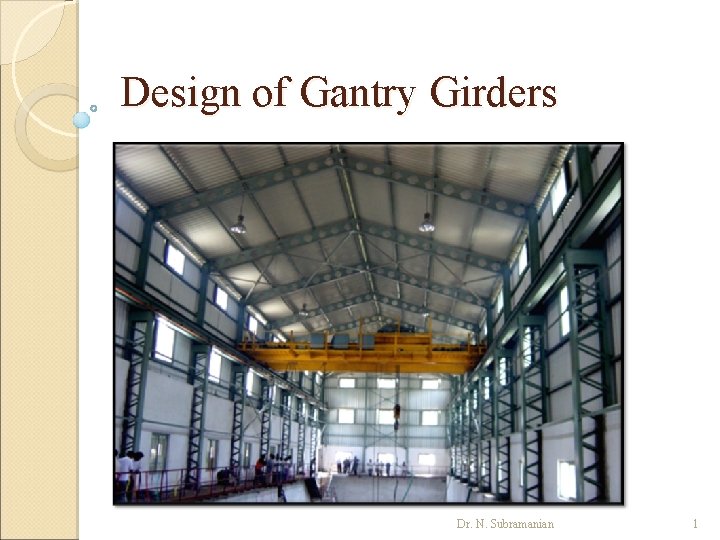 Design of Gantry Girders Dr N Subramanian 1