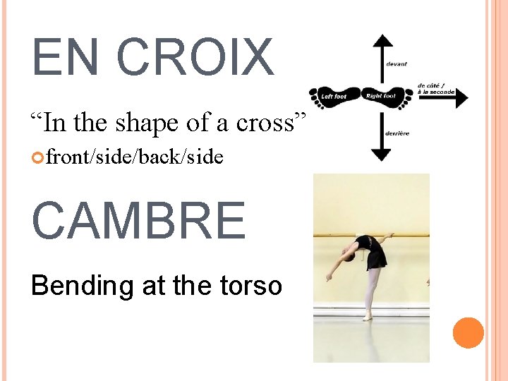 BALLET VOCABULA RY DEVANT To the Front DERRIERE