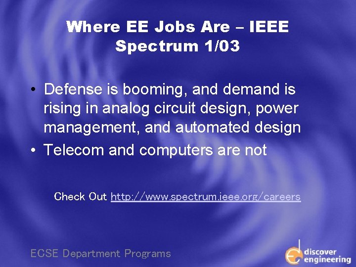 ECSE Department Programs Electrical Computer and Systems Engineering