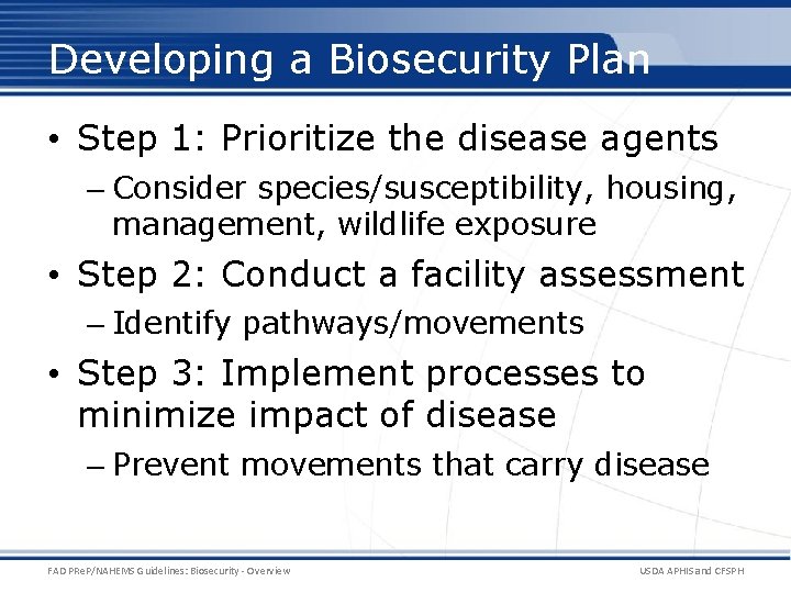 Biosecurity Overview Adapted from the FAD PRe PNAHEMS