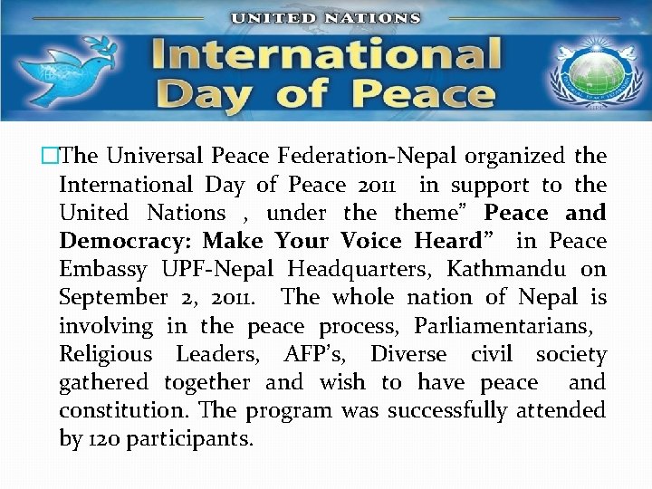 United Nations International Day of Peace Universal Peace