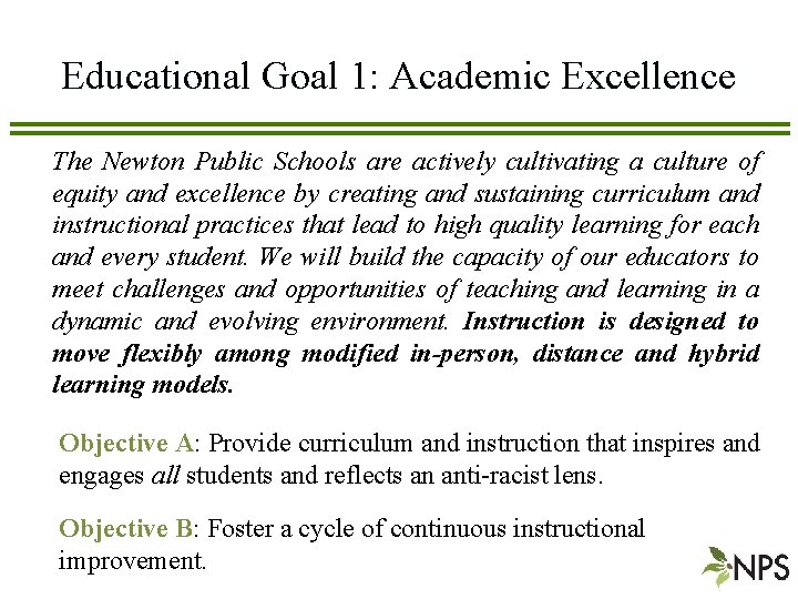 Systemwide Goals 2020 2021 School Committee Meeting July