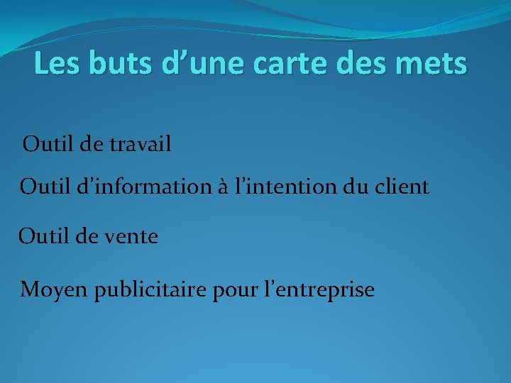 Distinction entre une carte des mets et un