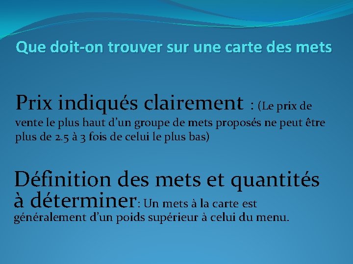 Distinction entre une carte des mets et un