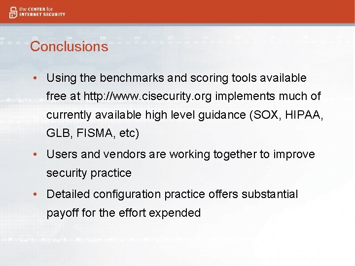 Technical Control Standards for Security Configuration Developed Via