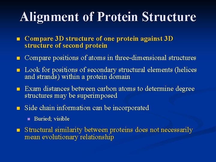 Protein Structure Databases n Databases of three dimensional