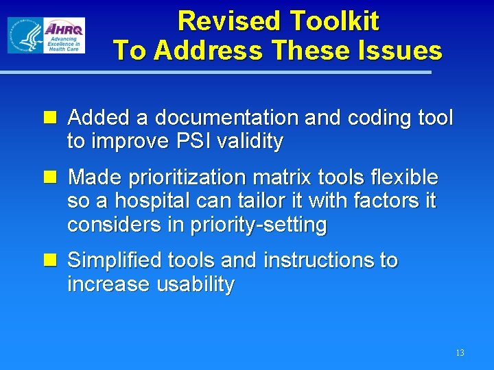 Overview of the AHRQ QI Toolkit for Hospitals