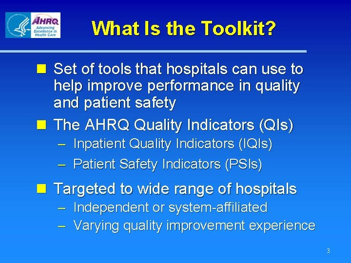 Overview of the AHRQ QI Toolkit for Hospitals