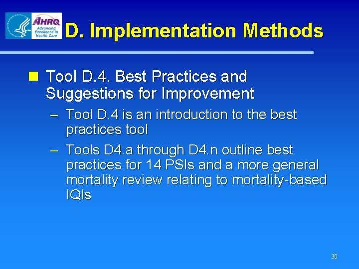 Overview of the AHRQ QI Toolkit for Hospitals