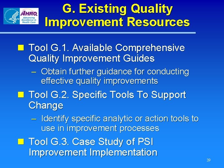 Overview of the AHRQ QI Toolkit for Hospitals