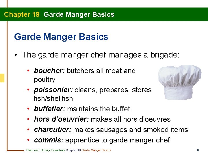 Chapter 18 Garde Manger Basics Contents Section 18