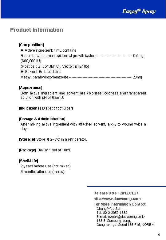 Easyef Spray Recombinant Human Epidermal Growth Factor Easyef