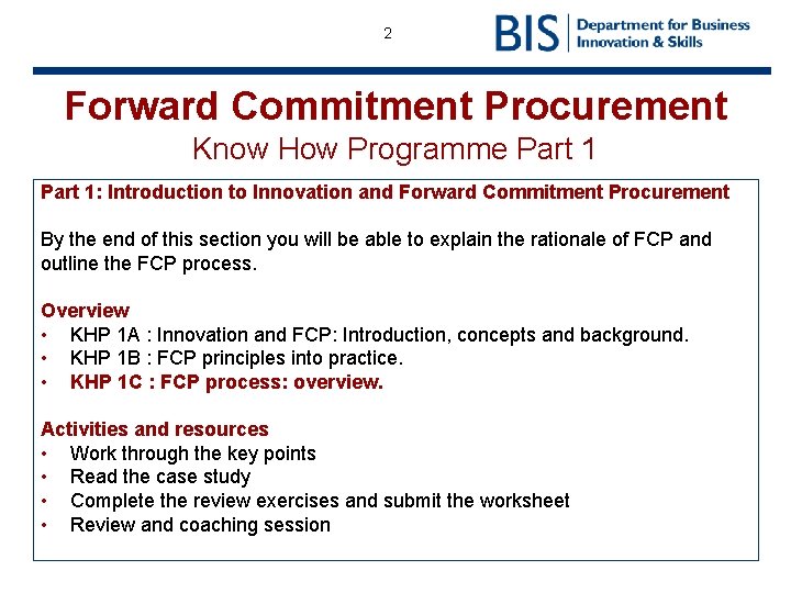 Forward Commitment Procurement Know How Programme Part 1