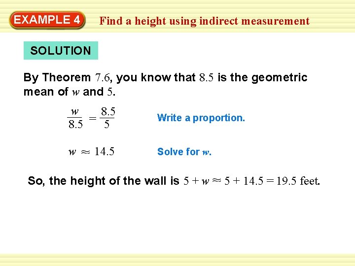 EXAMPLE 3 Use a geometric mean Find the