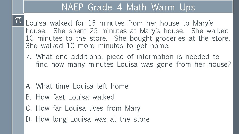 NAEP Grade 4 Mathematics Warm Ups NAEP Grade