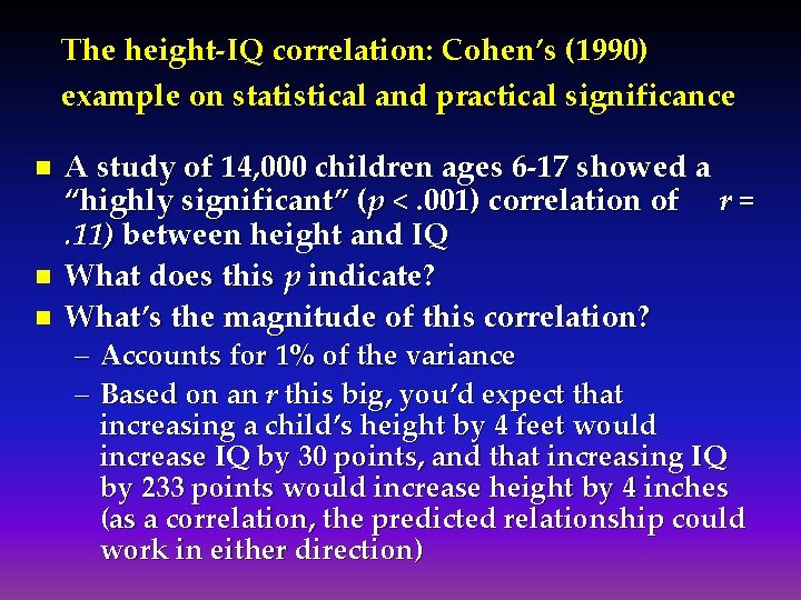 Evaluating importance An overview emphasis on Cohens d