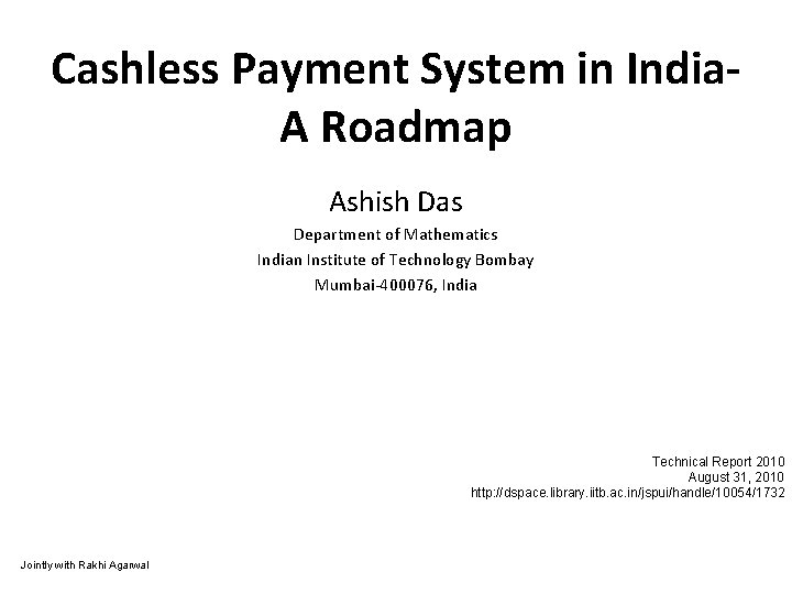 Cashless Payment System in India A Roadmap Ashish