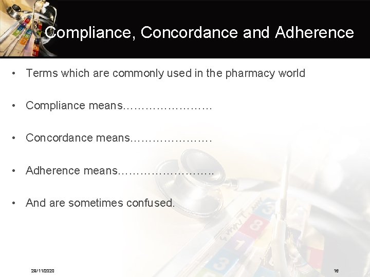 Pharmacy Practice communication skills and influences on medicine
