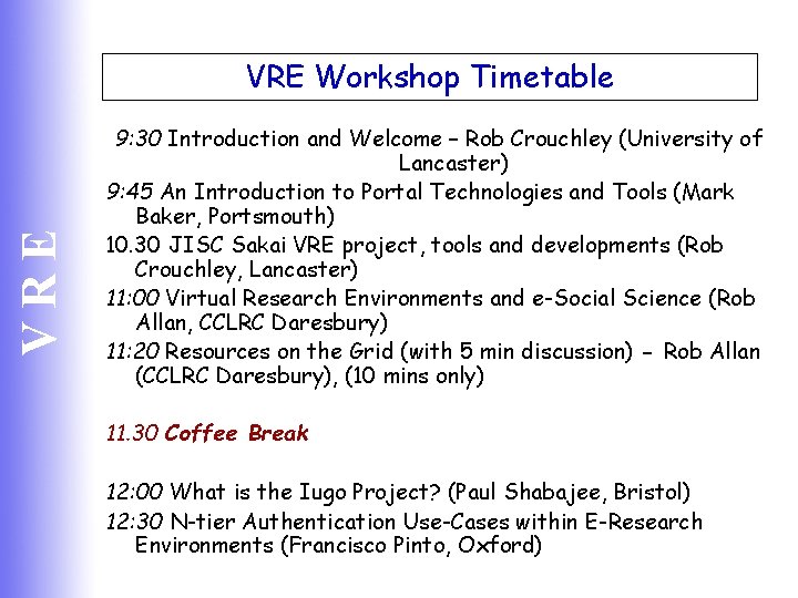 CQe SS VRE Workshop 4 Portals and VREs