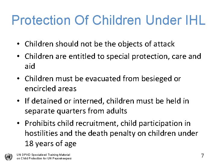Module 2 FRAMEWORK FOR CHILD PROTECTION UN DPKO