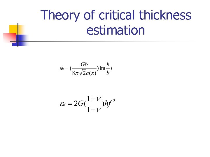 Theory of critical thickness estimation B 89202009 Outline