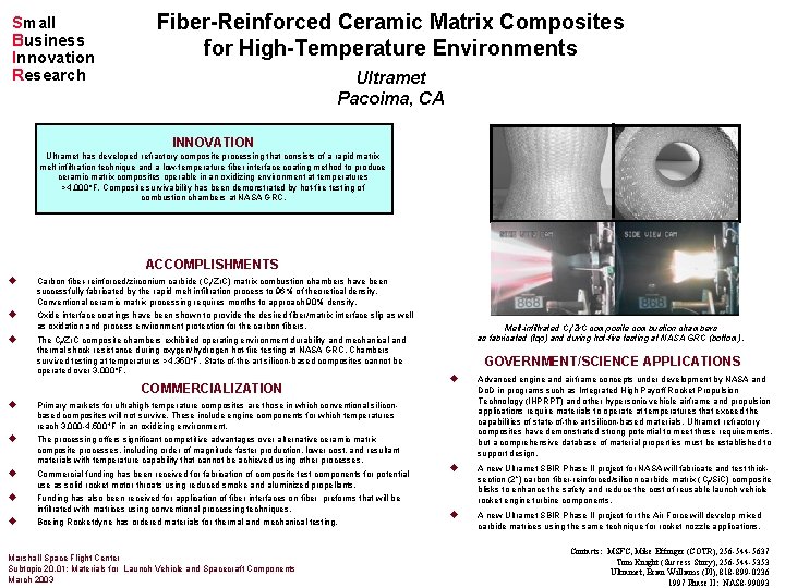 Small Business Innovation Research FiberReinforced Ceramic Matrix ...