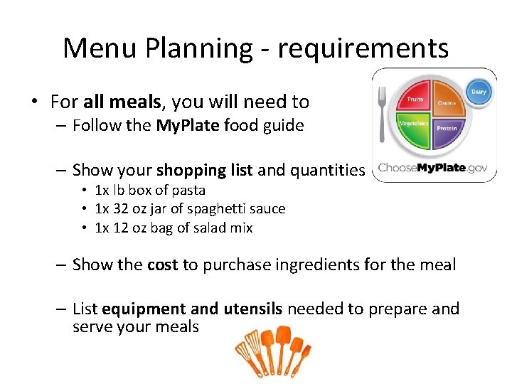 Cooking Merit Badge MENU PLANNING Requirements 5 6