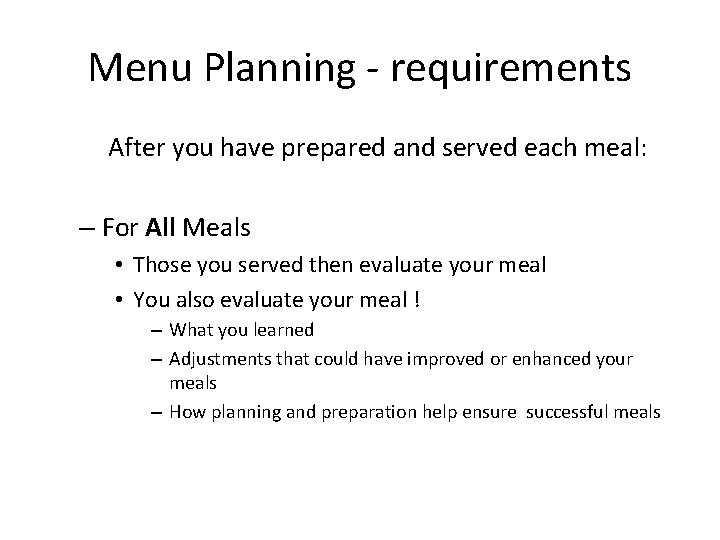 Cooking Merit Badge MENU PLANNING Requirements 5 6
