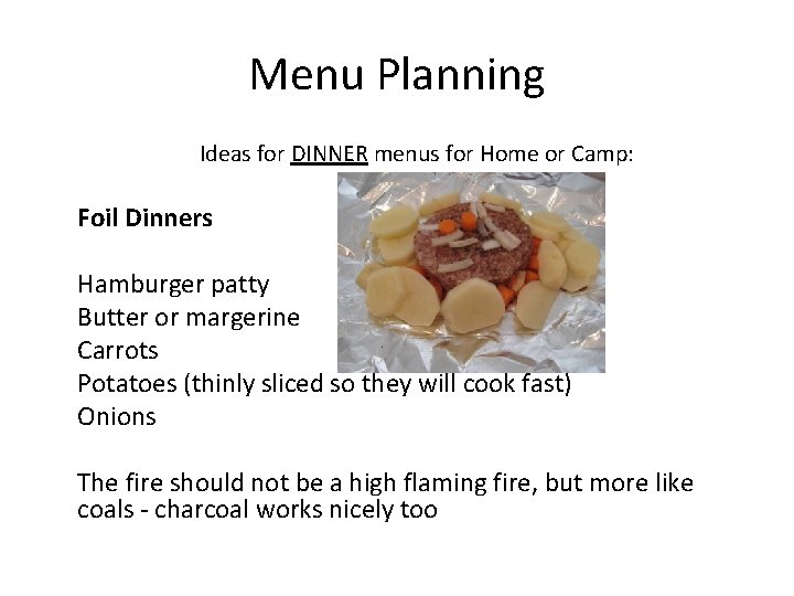 Cooking Merit Badge MENU PLANNING Requirements 5 6