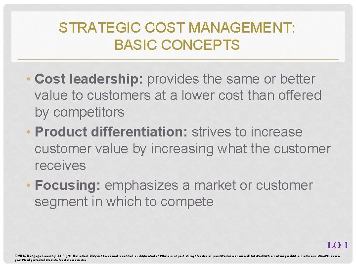 STRATEGIC COST MANAGEMENT CHAPTER 11 2014 Cengage Learning
