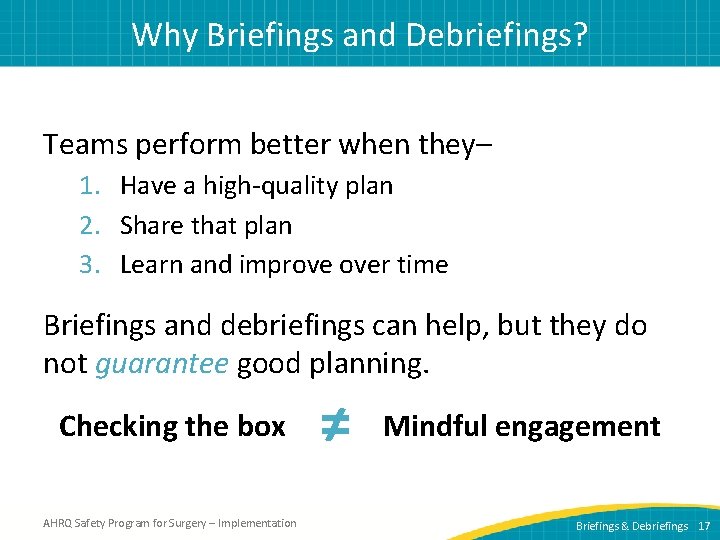 AHRQ Safety Program for Surgery Implementation Optimize Briefings