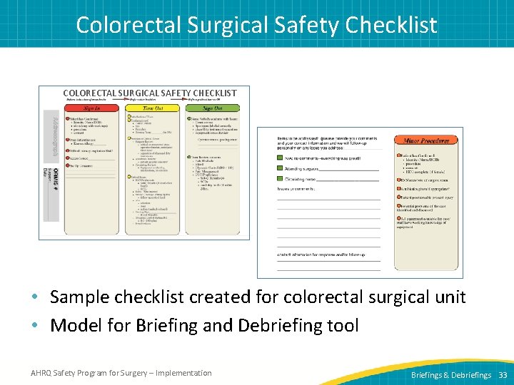 AHRQ Safety Program for Surgery Implementation Optimize Briefings