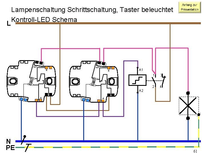 Lampenschaltungen mit Schalter und Taster beleuchtet 1 L